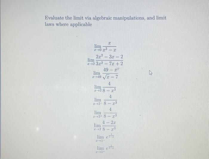 Solved Evalute the limit via limit laws | Chegg.com Solved Evalute the limit via limit laws | Chegg.com