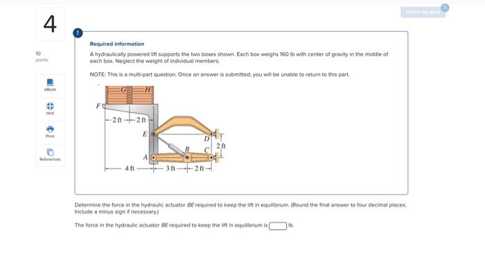 Solved A hydraulically powered lift supports the two boxes | Chegg.com