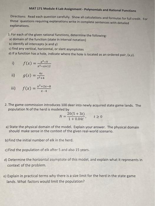 Solved MAT 171 Module 4 Lab Assignment - Polynomials and | Chegg.com