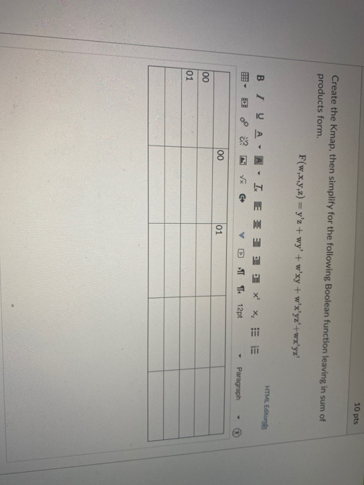 Solved 10 pts Create the Kmap, then simplify for the | Chegg.com