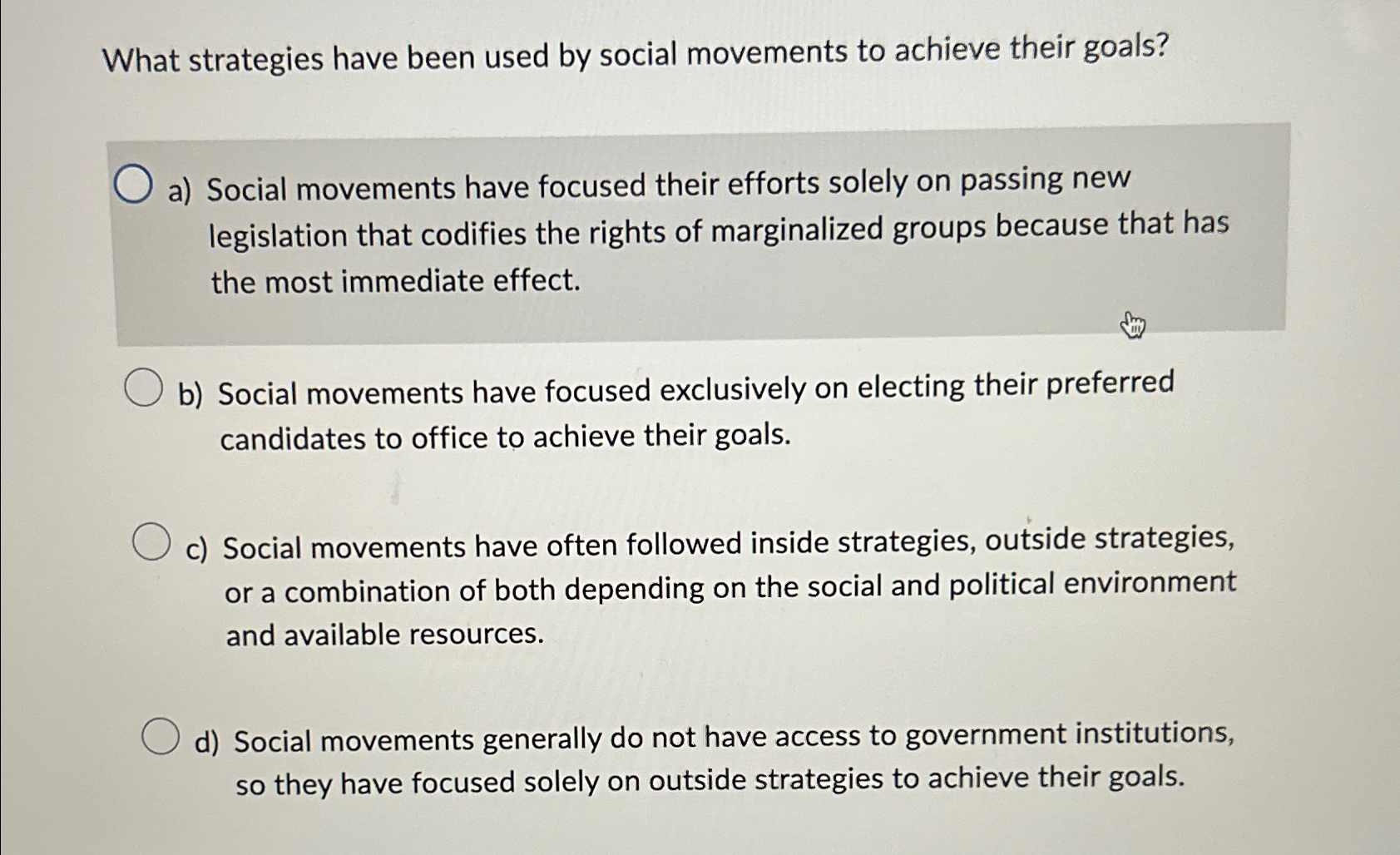 Solved What strategies have been used by social movements to | Chegg.com