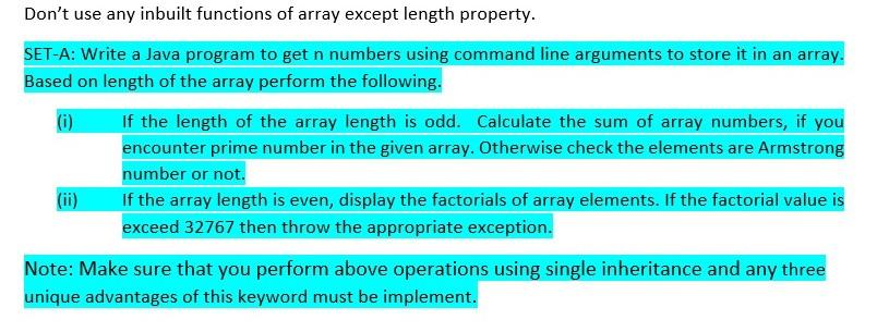 Solved Dont Use Any Inbuilt Functions Of Array Except 