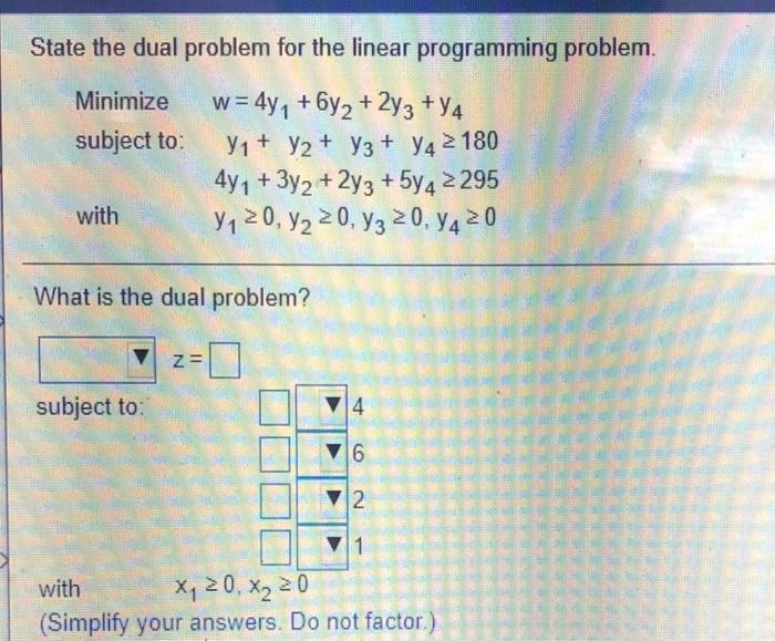 Solved State the dual problem for the linear programming | Chegg.com