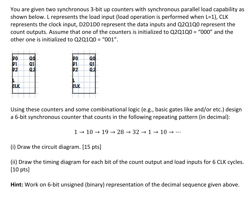 Solved You are given two synchronous 3-bit up counters with | Chegg.com