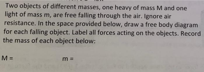 Solved Two objects of different masses, one heavy of mass M | Chegg.com