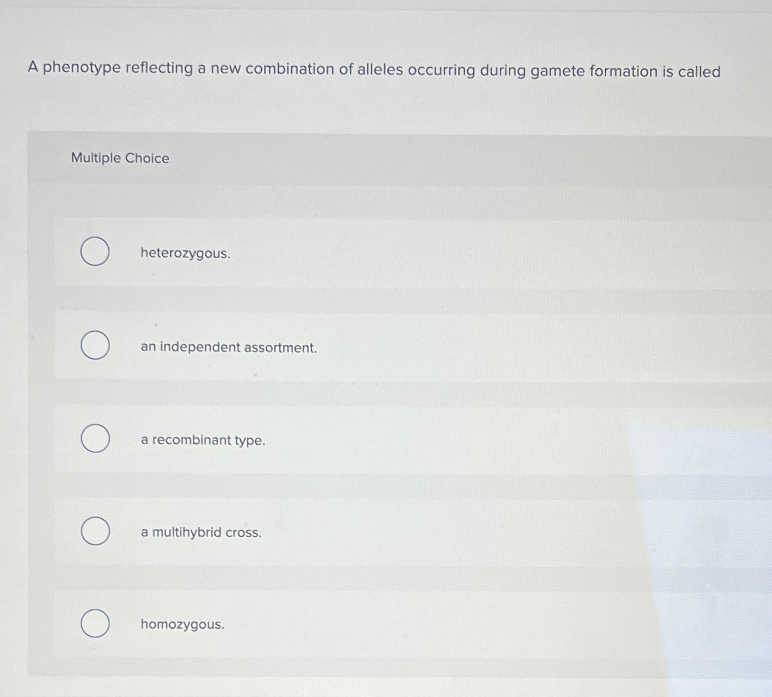 Solved A phenotype reflecting a new combination of alleles | Chegg.com