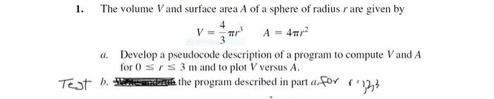 Solved 1. The volume V and surface area A of a sphere of | Chegg.com
