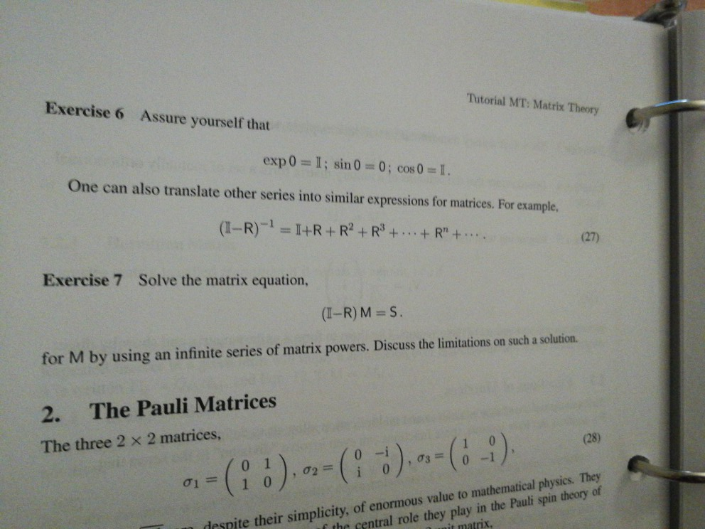 Solved Tutorial MT: Matrix Theory Exercise 6 Assure yourself | Chegg.com