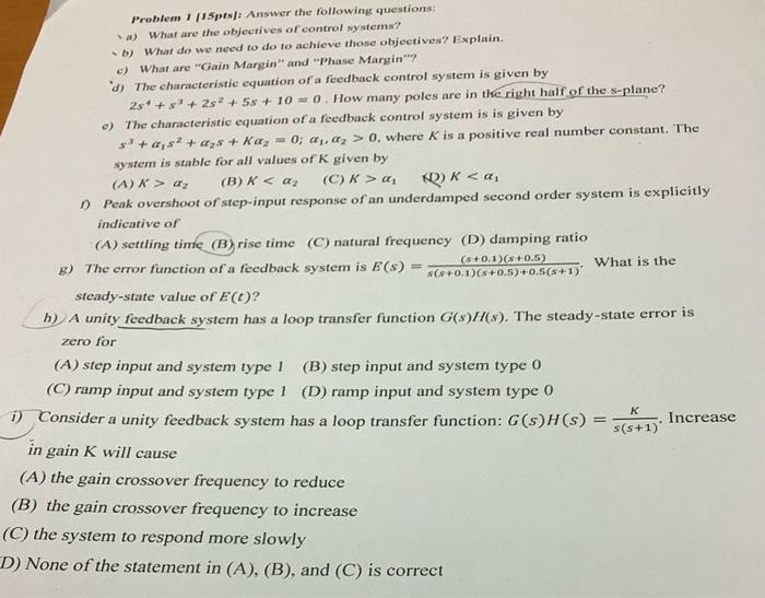 Solved Problem I [15pts|: Answer the following questions: a) | Chegg.com
