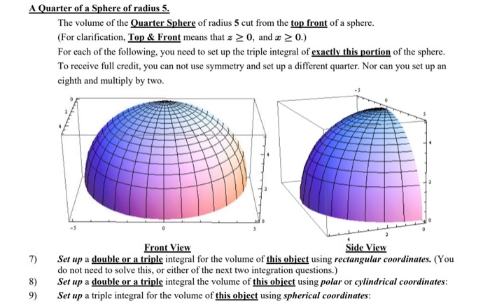 Solved A Quarter of a Sphere of radius 5. The volume of the | Chegg.com
