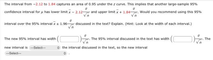 Solved The interval from -2.12 to 1.84 captures an area of | Chegg.com