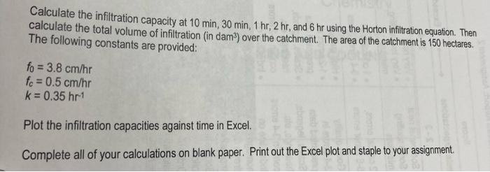 Solved Calculate the infiltration capacity at 10 min,30 | Chegg.com