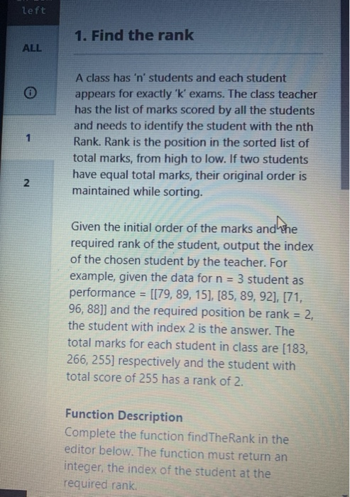 Solved left 1. Find the rank ALL A class has 'n' students | Chegg.com