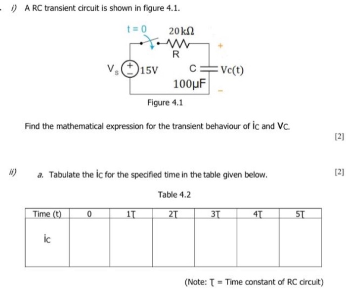 Solved - i) A RC transient circuit is shown in figure 4.1. t | Chegg.com