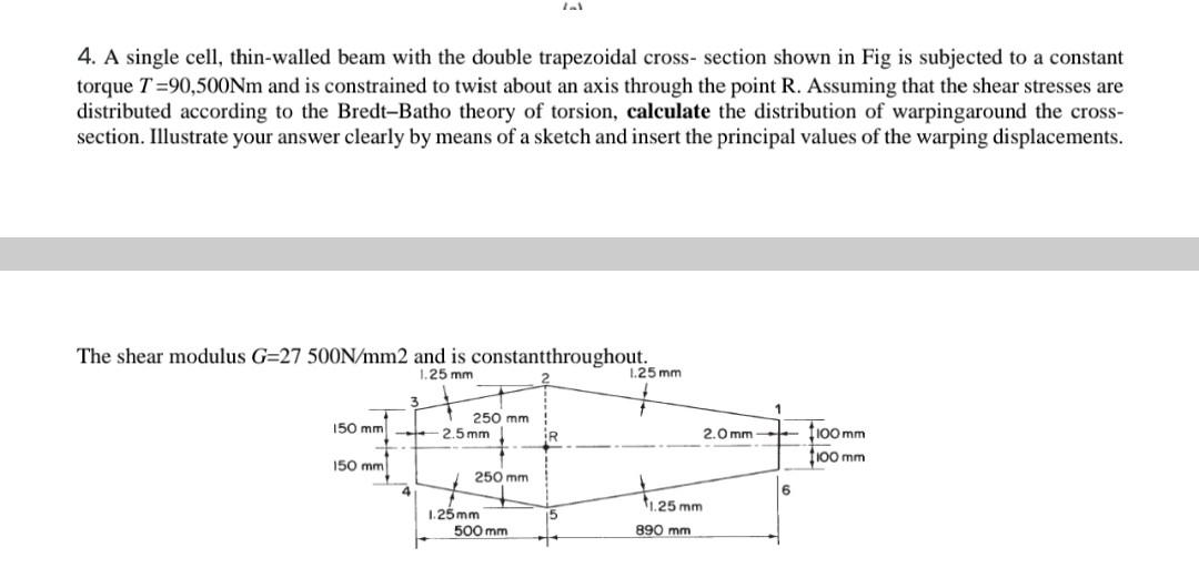 Solved 4. A single cell, thin-walled beam with the double | Chegg.com