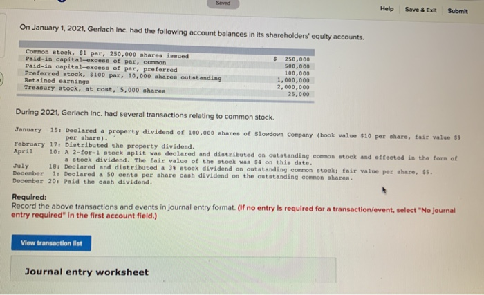 Solved Saved Help Save & Exit Submit On January 1, 2021, | Chegg.com