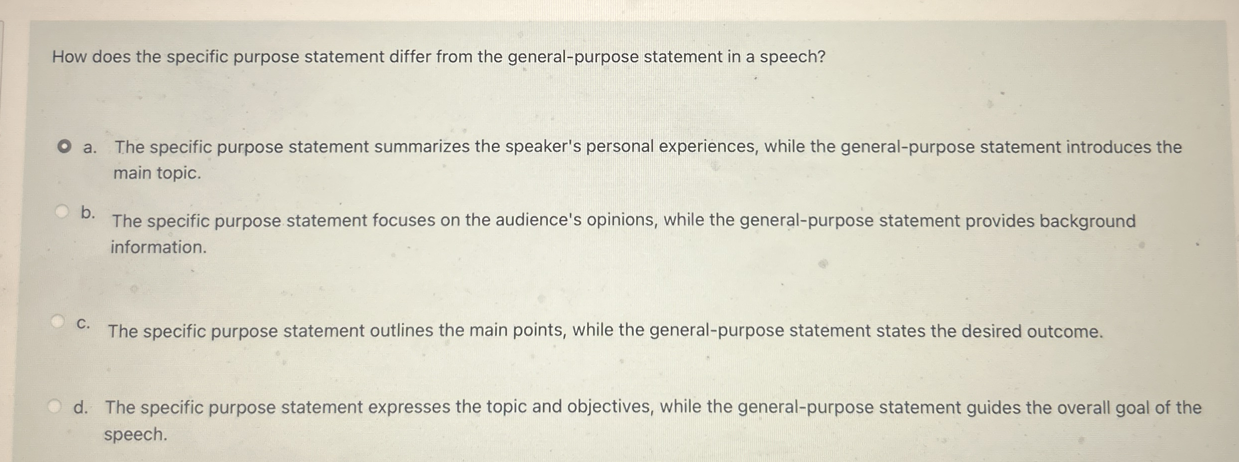 Solved How does the specific purpose statement differ from | Chegg.com