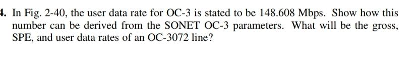 Solved In Fig. 2-40, ﻿the user data rate for OC-3 ﻿is stated | Chegg.com