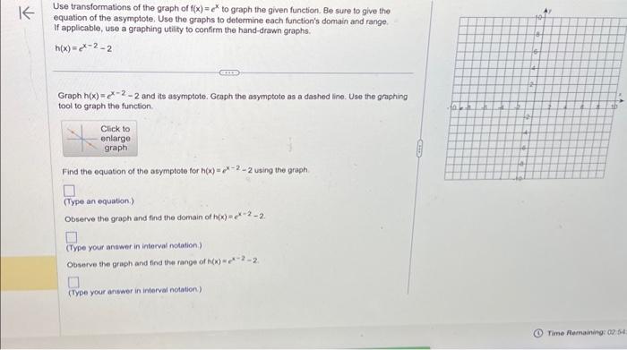 Solved K Use transformations of the graph of f(x) = ex to | Chegg.com