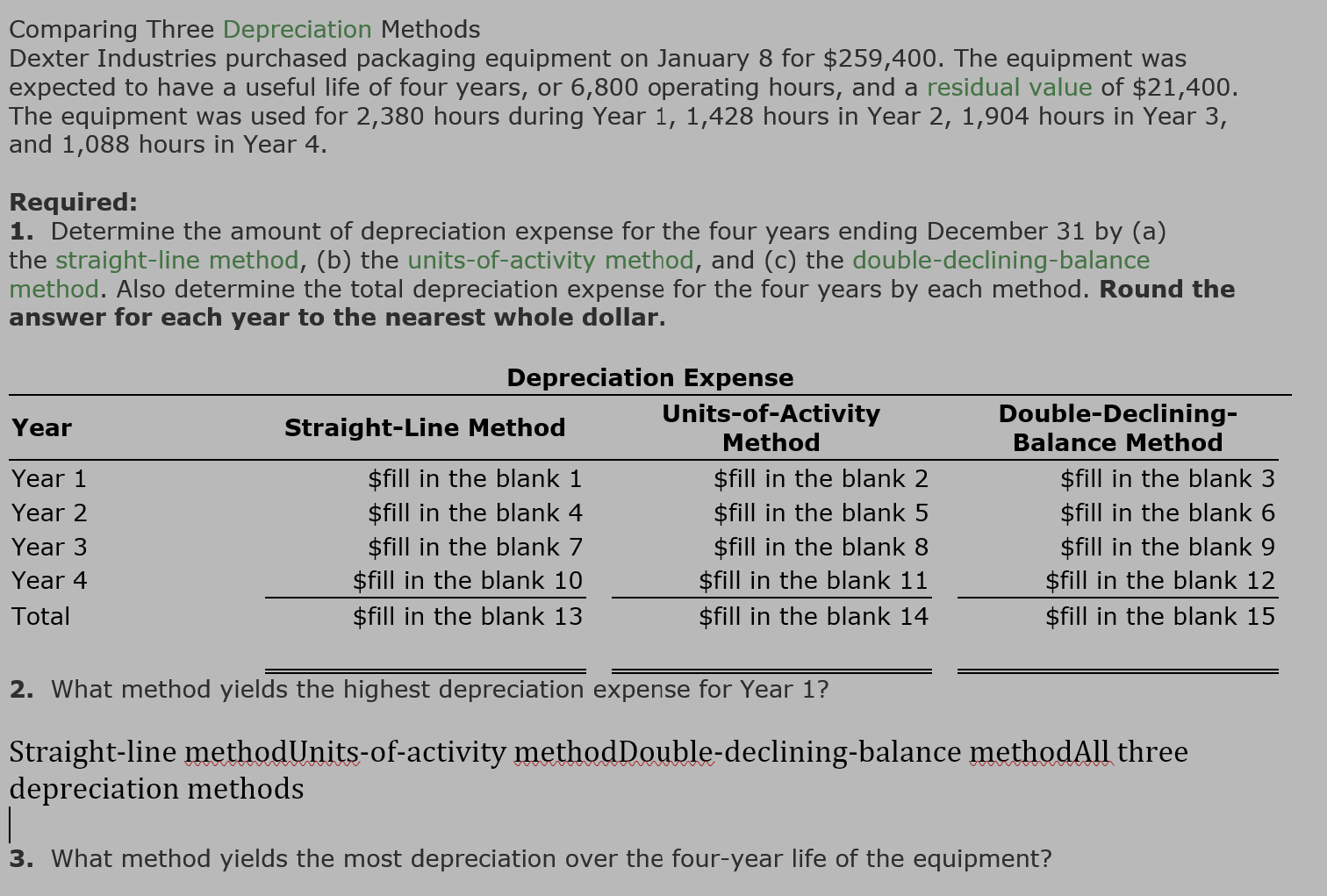 Solved Comparing Three Depreciation MethodsDexter Industries | Chegg.com