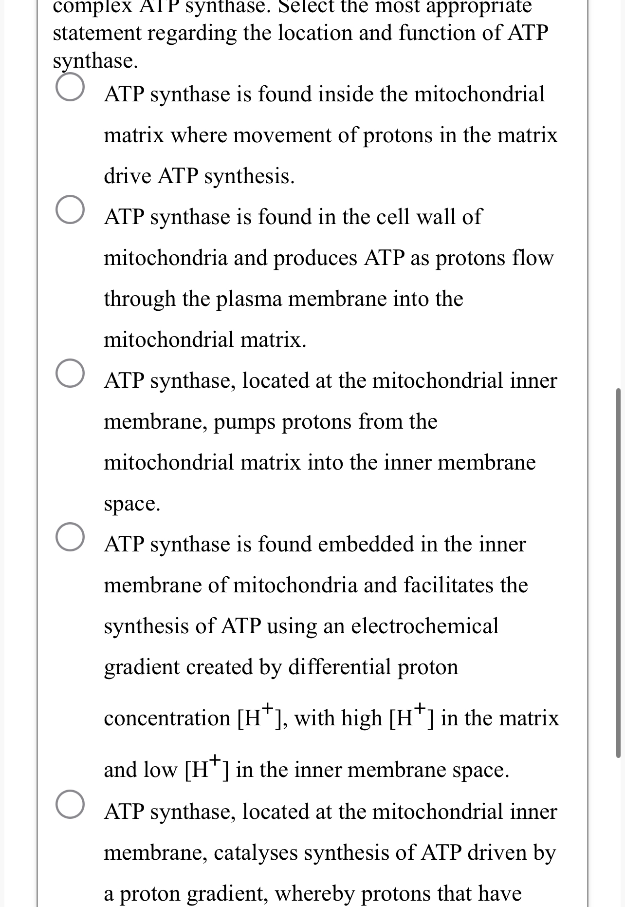 Solved complex AIP synthase. Select the most appropriate | Chegg.com