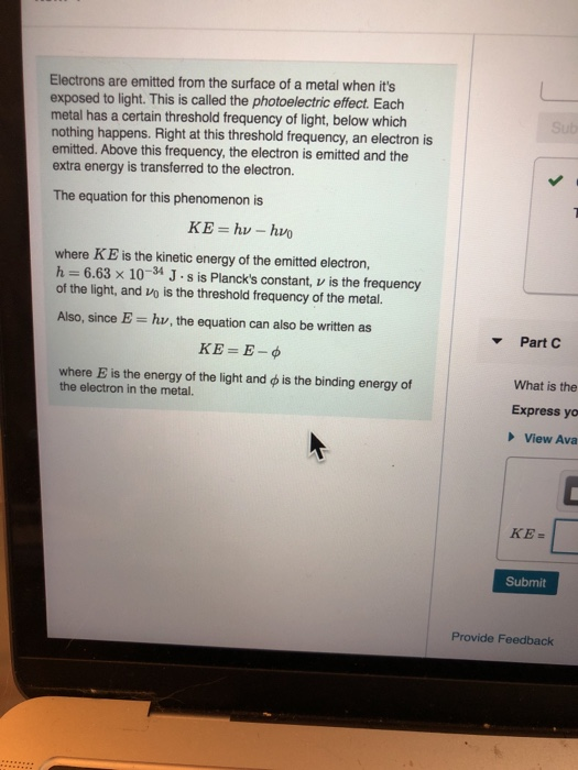 Solved Electrons are emitted from the surface of a metal | Chegg.com