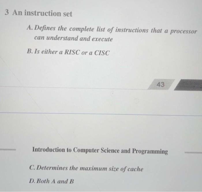 Solved An instruction set A. Defines the complete list of | Chegg.com