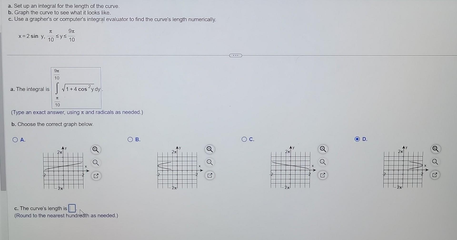 Solved a. Set up an integral for the length of the curve. b. | Chegg.com