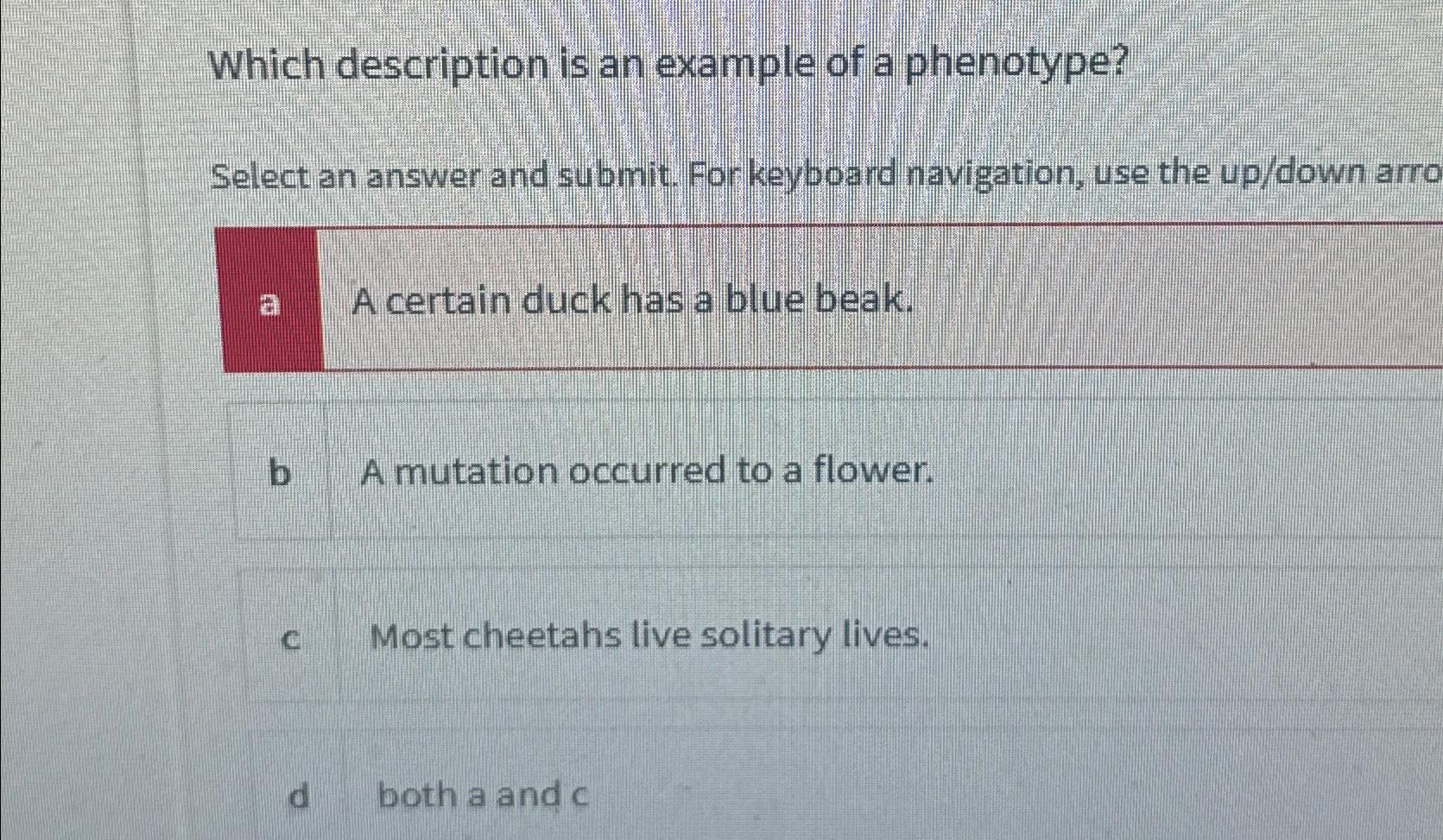 Solved Which description is an example of a phenotype?Select | Chegg.com