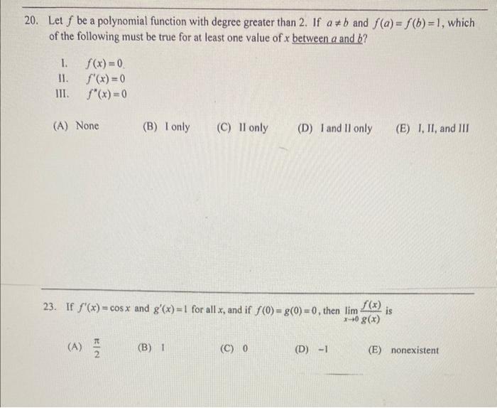 Solved 20. Let f be a polynomial function with degree | Chegg.com