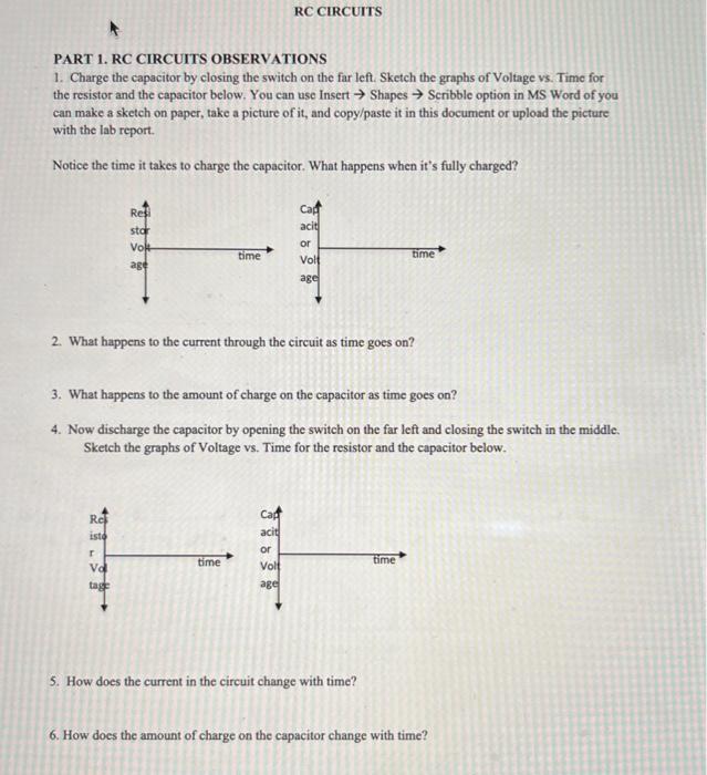 Solved PART 1. RC CIRCUITS OBSERVATIONS 1. Charge the | Chegg.com