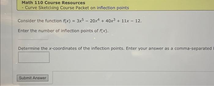 Solved Math 110 Course Resources Curve Sketching Course | Chegg.com