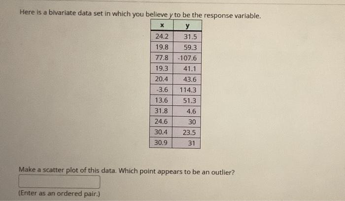 Solved Here is a bivariate data set in which you esponse | Chegg.com