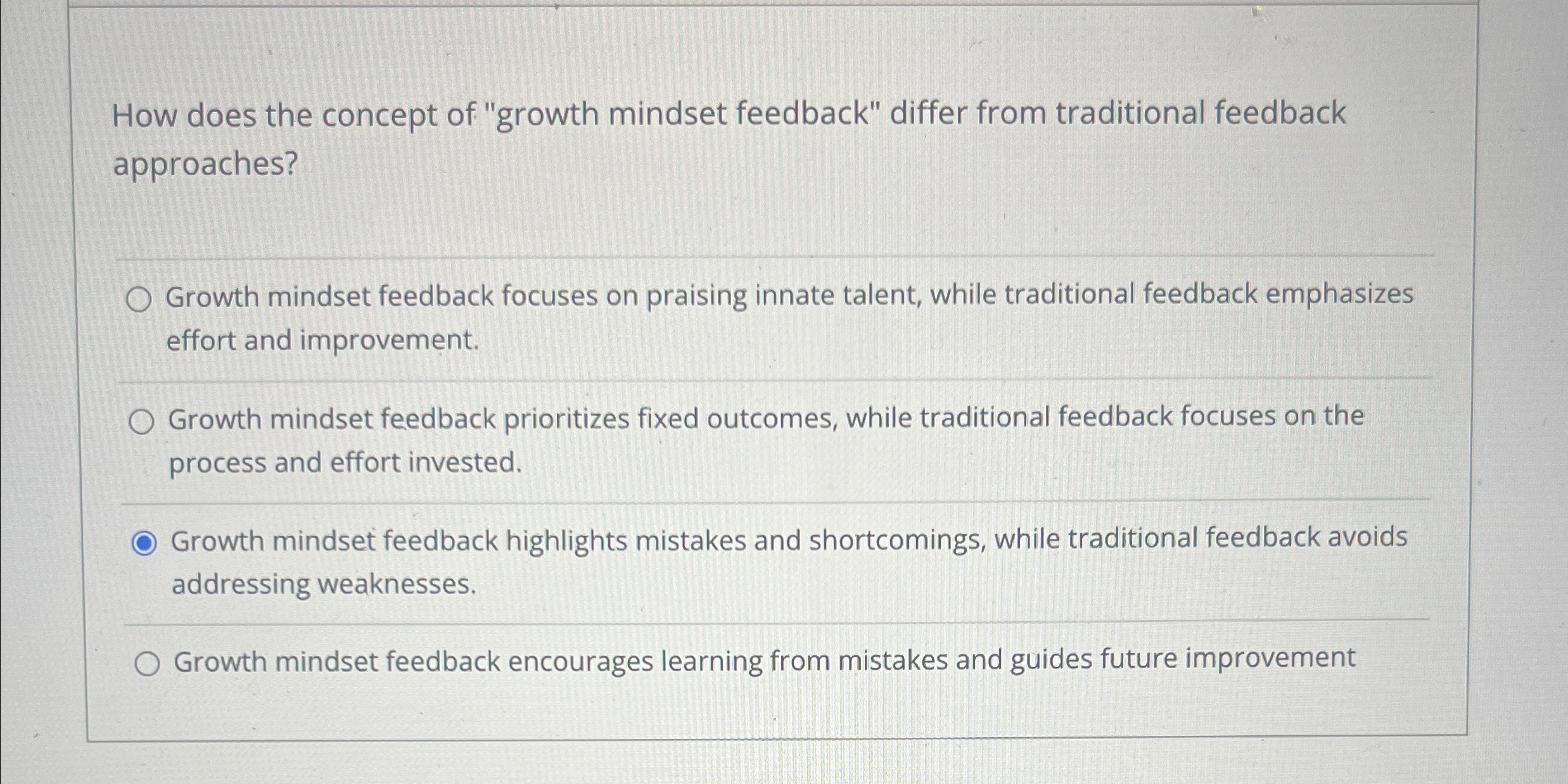 Solved How does the concept of "growth mindset feedback" | Chegg.com