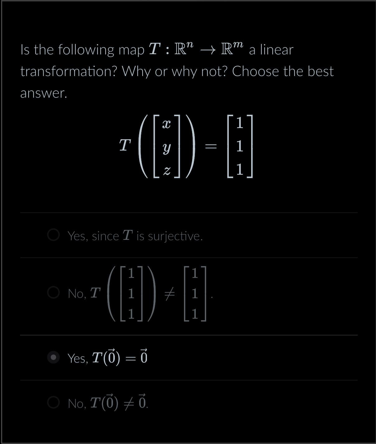 Solved Is the following map T:Rn→Rm ﻿a linear | Chegg.com