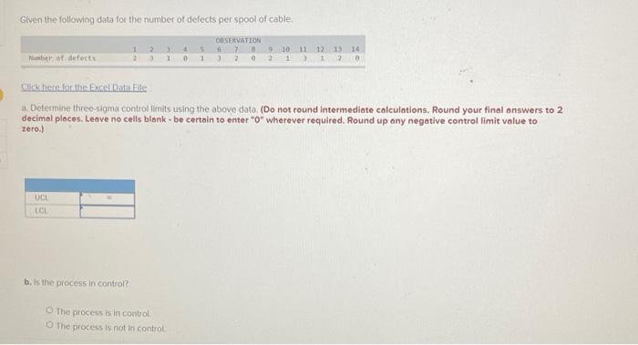 Solved Given the following data for the number of defects | Chegg.com