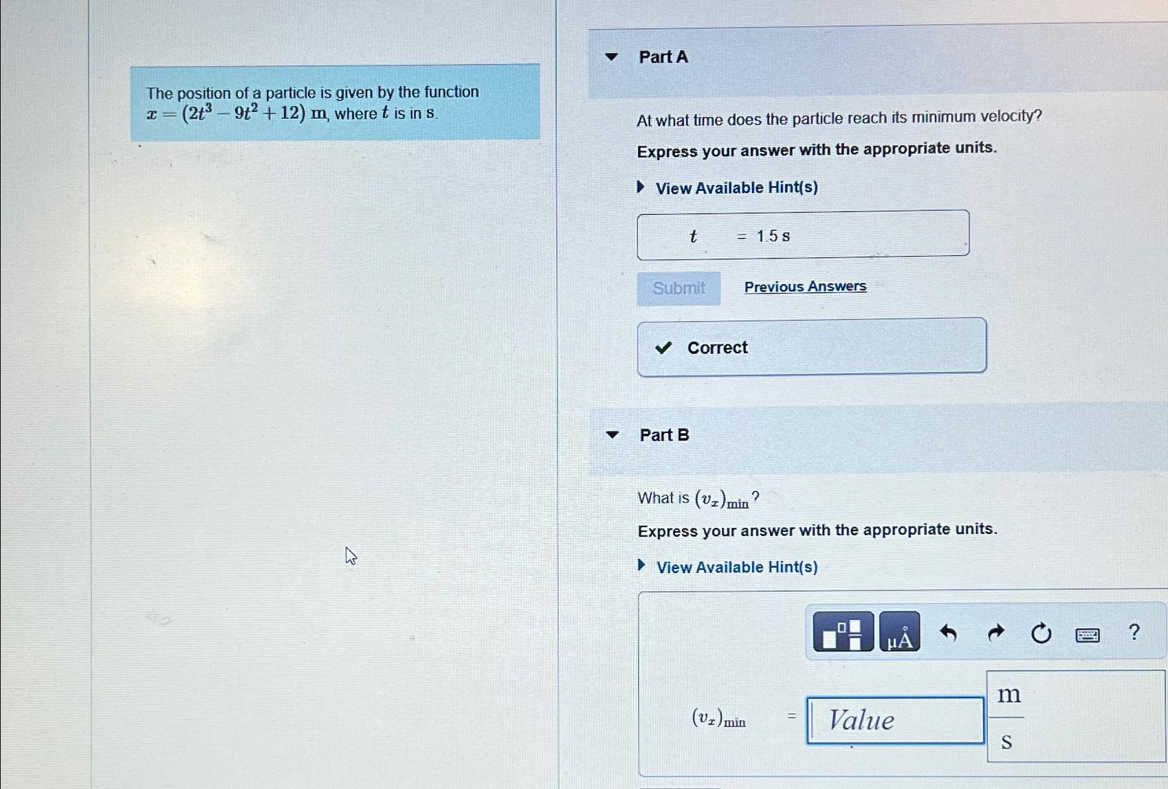 Solved The position of a particle is given by the function | Chegg.com