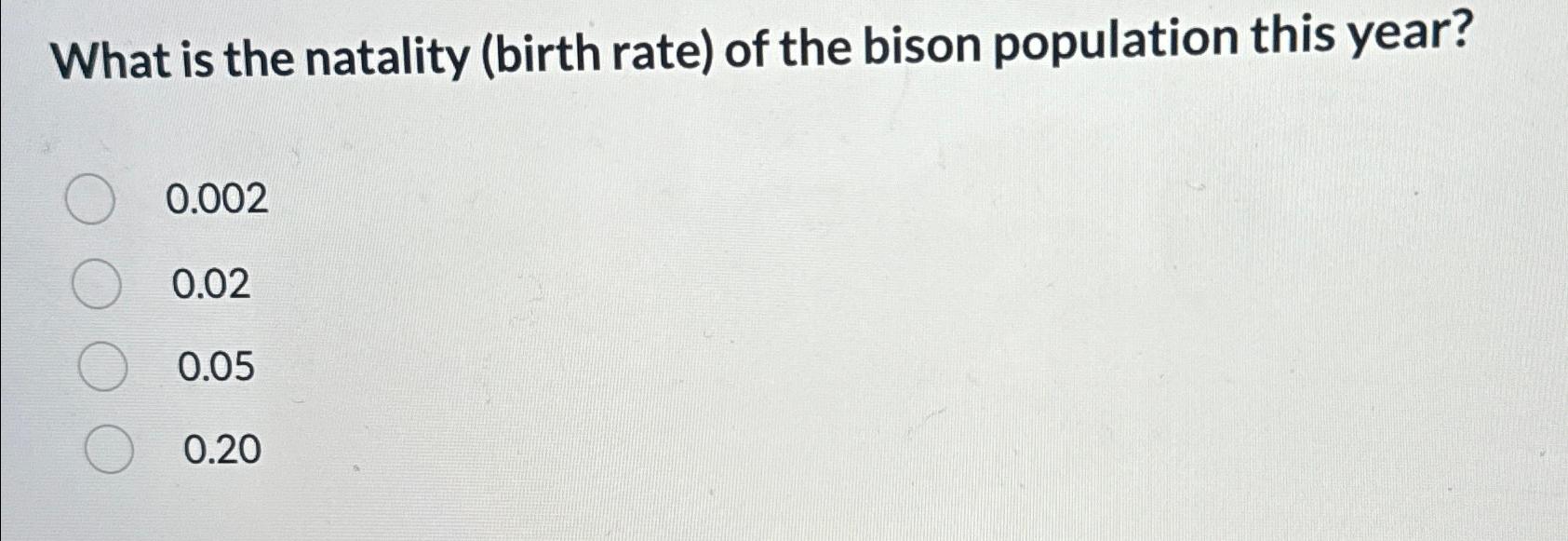 Solved What is the natality (birth rate) ﻿of the bison | Chegg.com