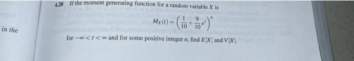 Solved 20 If the moment generating function for a random | Chegg.com