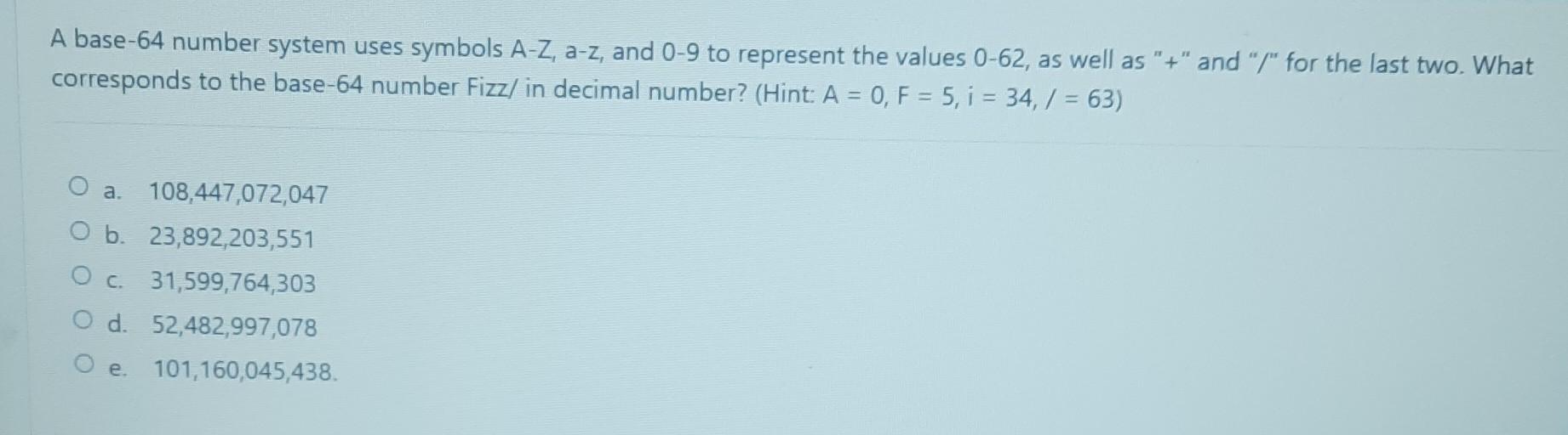 Solved A base- 64 number system uses symbols A−Z,a−z, and | Chegg.com