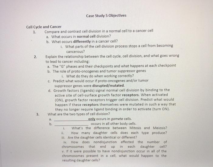 Solved Case Study 5 Objectives Cell Cycle and Cancer 1. | Chegg.com