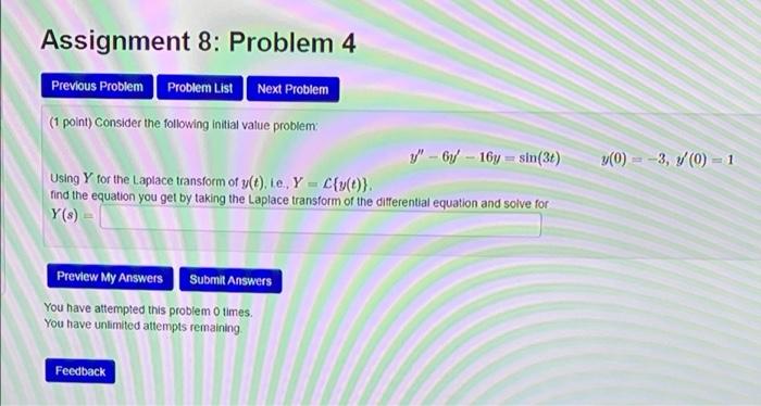 Solved Assignment 8 Problem 4 Previous Problem Problem List 