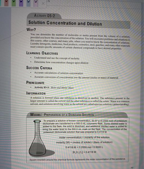 Solved 5 ACTIVITY 05-2 Solution Concentration and Dilution | Chegg.com