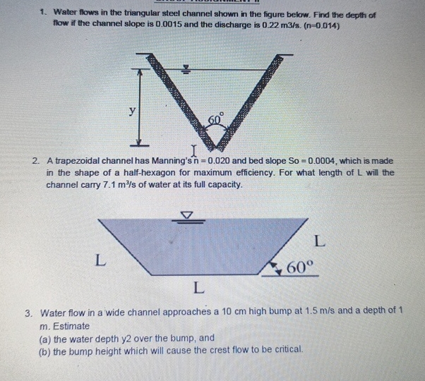Solved Water flows in the triangular steel channel shown in | Chegg.com