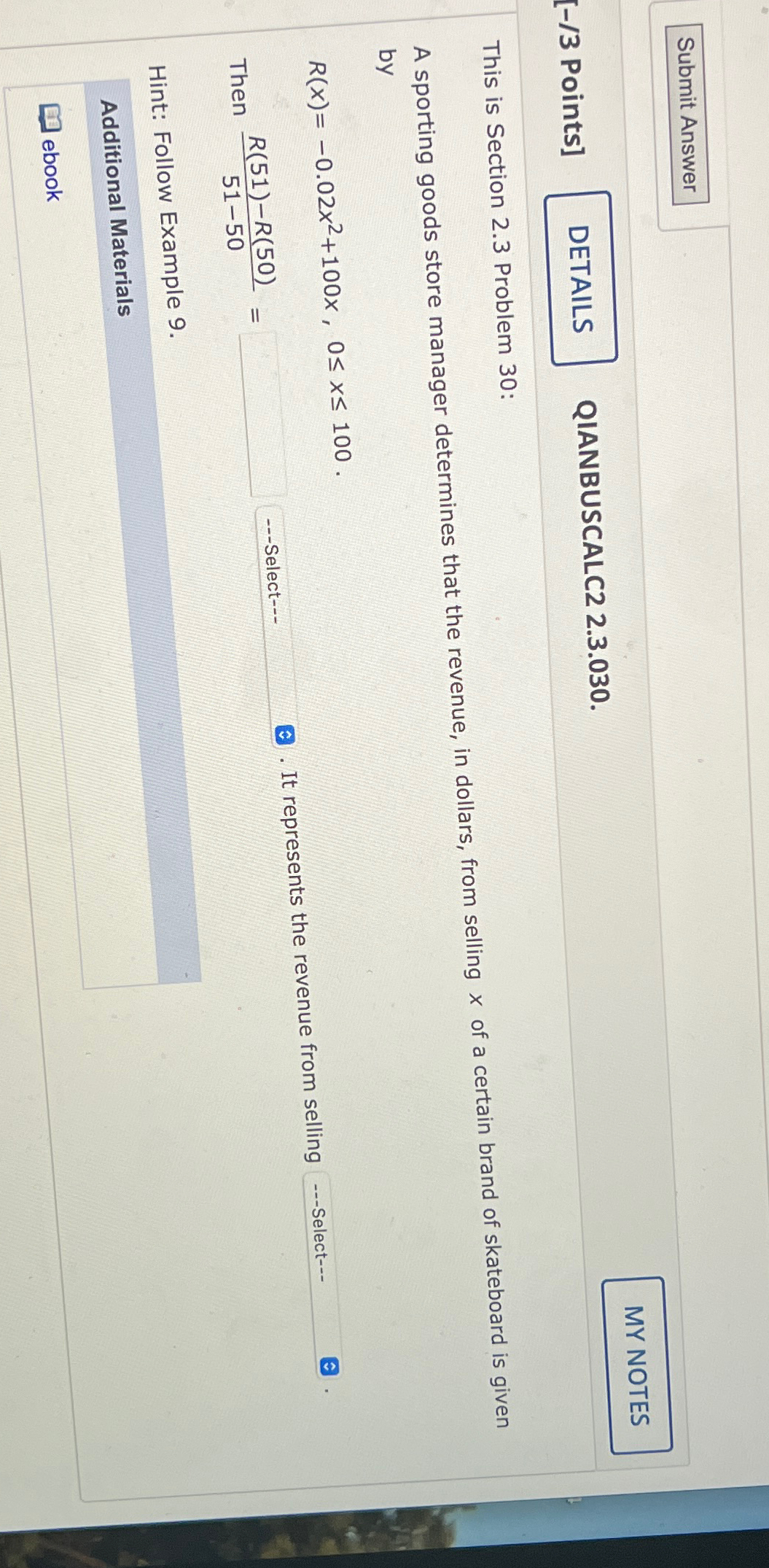 Solved [-/3 ﻿Points]QIANBUSCALC2 2.3.030.This is Section 2.3 | Chegg.com