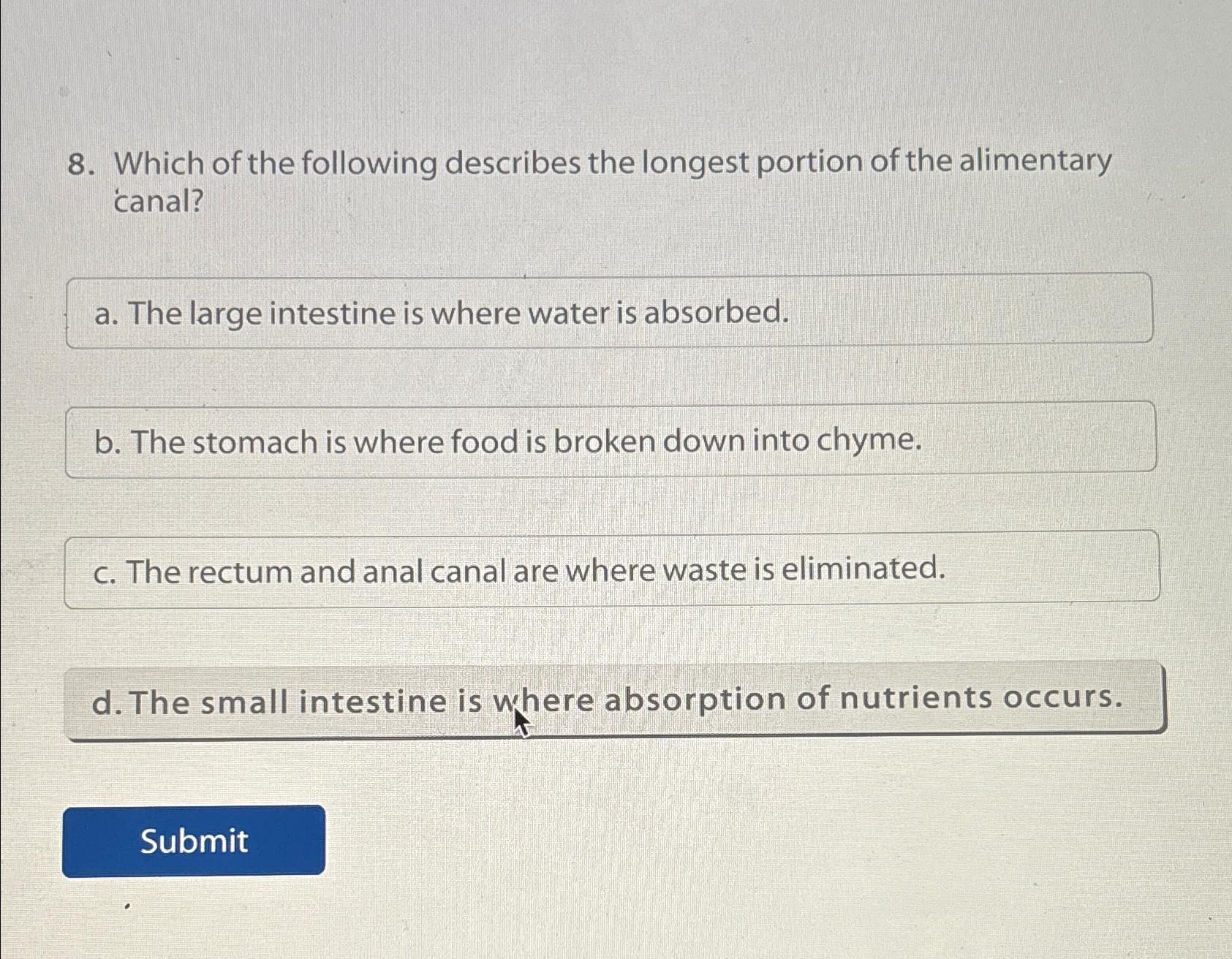 Solved Which of the following describes the longest portion | Chegg.com