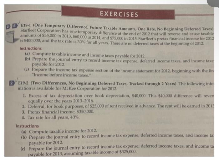 5. E19-1 (One Temporary Difference, Future Taxable | Chegg.com