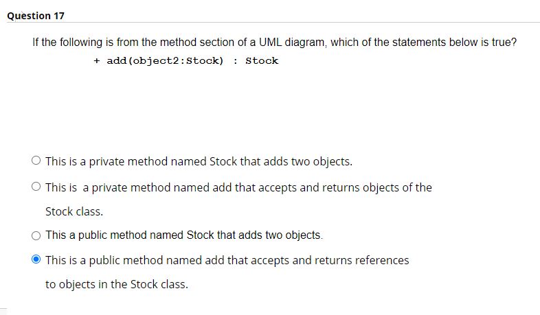 Solved Question 17If the following is from the method | Chegg.com