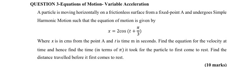 Solved Question 3 Equations Of Motion ﻿variable