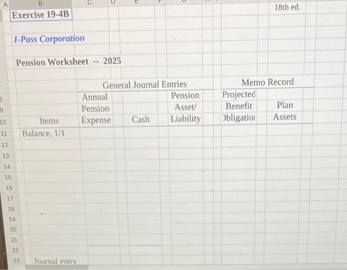 Solved E19.4B (LO 1,2) (Basic Pension Worksheet) The | Chegg.com